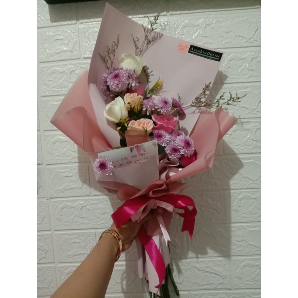 Jual buket bunga asli/bucket bunga warna pink/buket bunga premium-kado ...