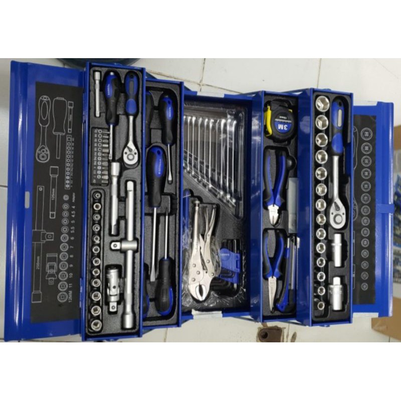 Jual kunci-kunci Tool kit set merk SANDS metal case 91pcs tempat kunci tool box | Shopee Indonesia