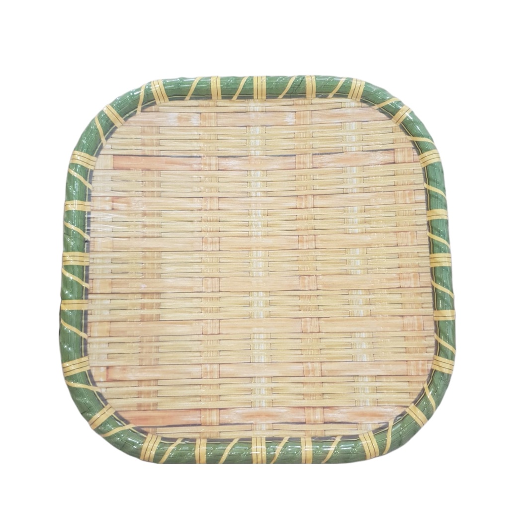 Jual Piring Saji Melamin Persegi | Motif Anyaman Bambu Hijau/Coklat [PU ...