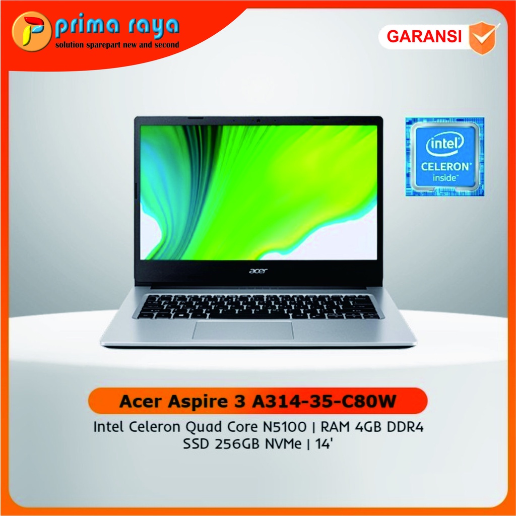 Jual ACER A314-35-C80W (14"IPS, N5100, 4GB, 256GB, W11+OHS, SLR, NX.A7SSN.00C) | Shopee Indonesia