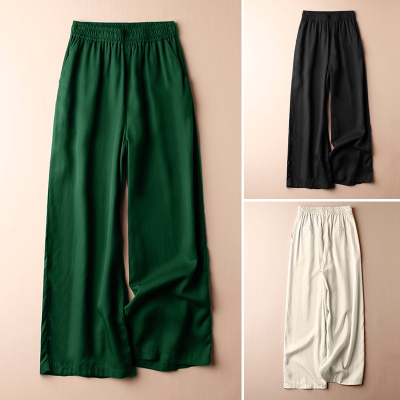 Jual Zanzea Women Fashion Pants Solid Color Elastic Waist Wide Legs