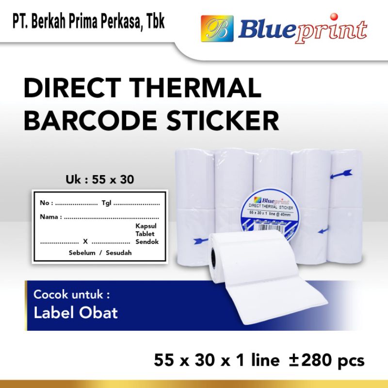 Jual Stiker Barcode Label / Sticker Barcode Thermal BLUEPRINT Size 55mm ...