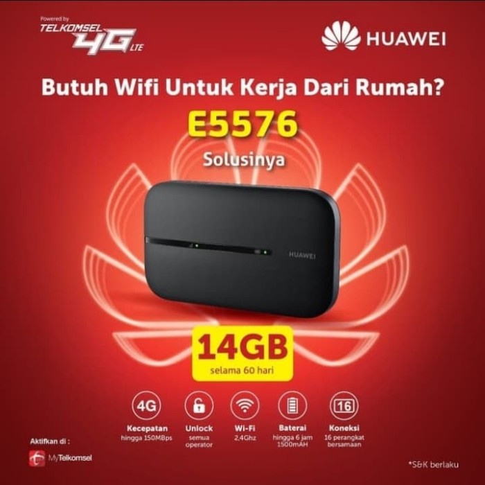 Jual HUAWEI MODEM WIFI E5576-606 + TELKOMSEL 14 GB | Shopee Indonesia