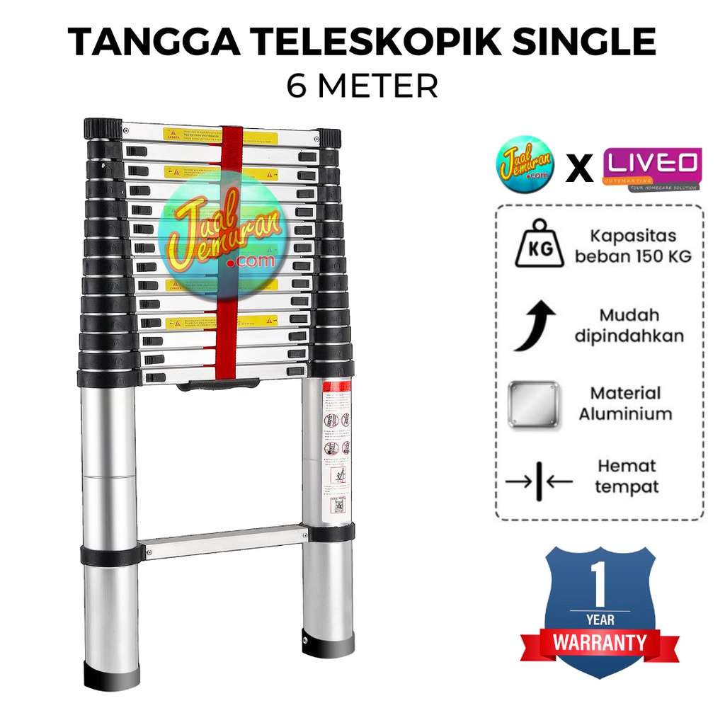Jual Tangga Teleskopik 6 Meter Aluminium Liveo LV 206 Tangga Teleskopik ...