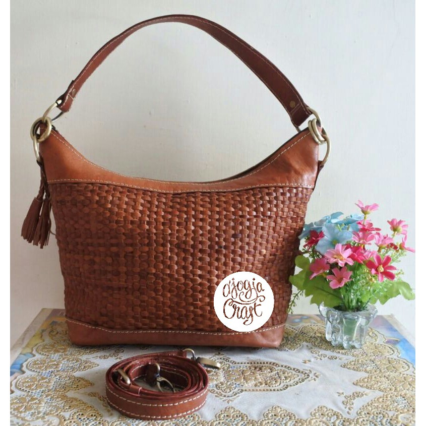 Jual Tas Kulit Hobo Anyaman Coklat | Shopee Indonesia