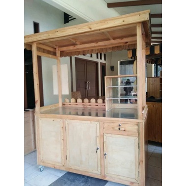 Jual Gerobak Jualan Stand Booth Kayu Jati Belanda Full free papan menu ...