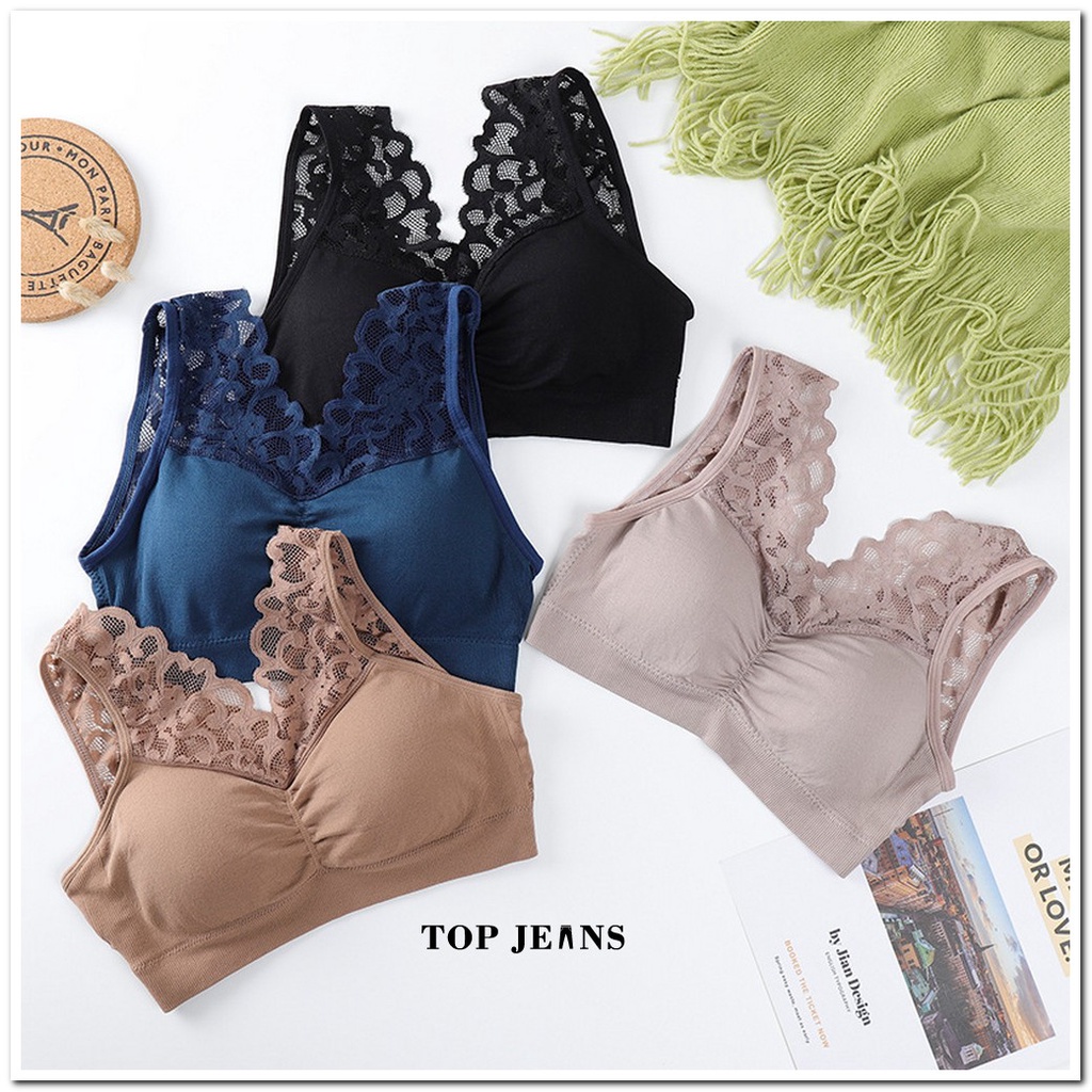 Jual BH Wanita Motif Renda Tanpa Kawat Bahan Halus / Bra Push Up ...
