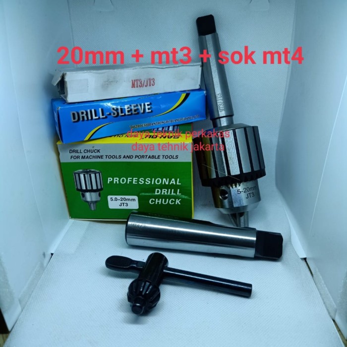 Jual kepala bor 20mm set ASBOR MT3 DAN SOKBOR MT4 3PCS Chuck drill set ...