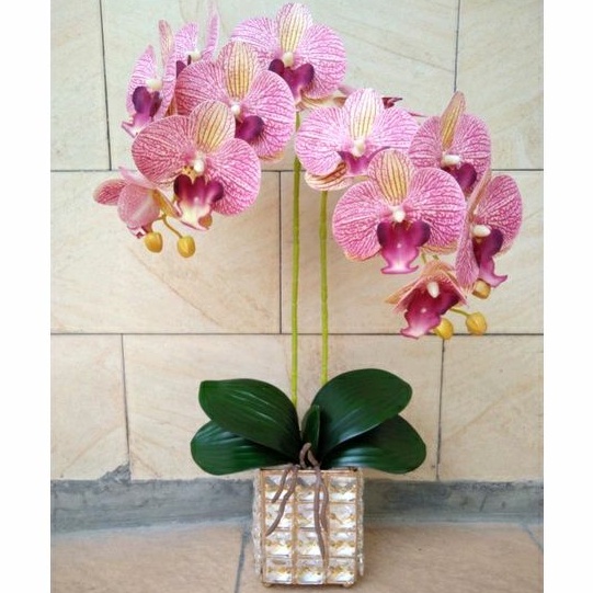 Jual LUXURYGOLDSERIES ANGGREK PINK GARIS 2 TANGKAI VAS SWAROVSKI ...
