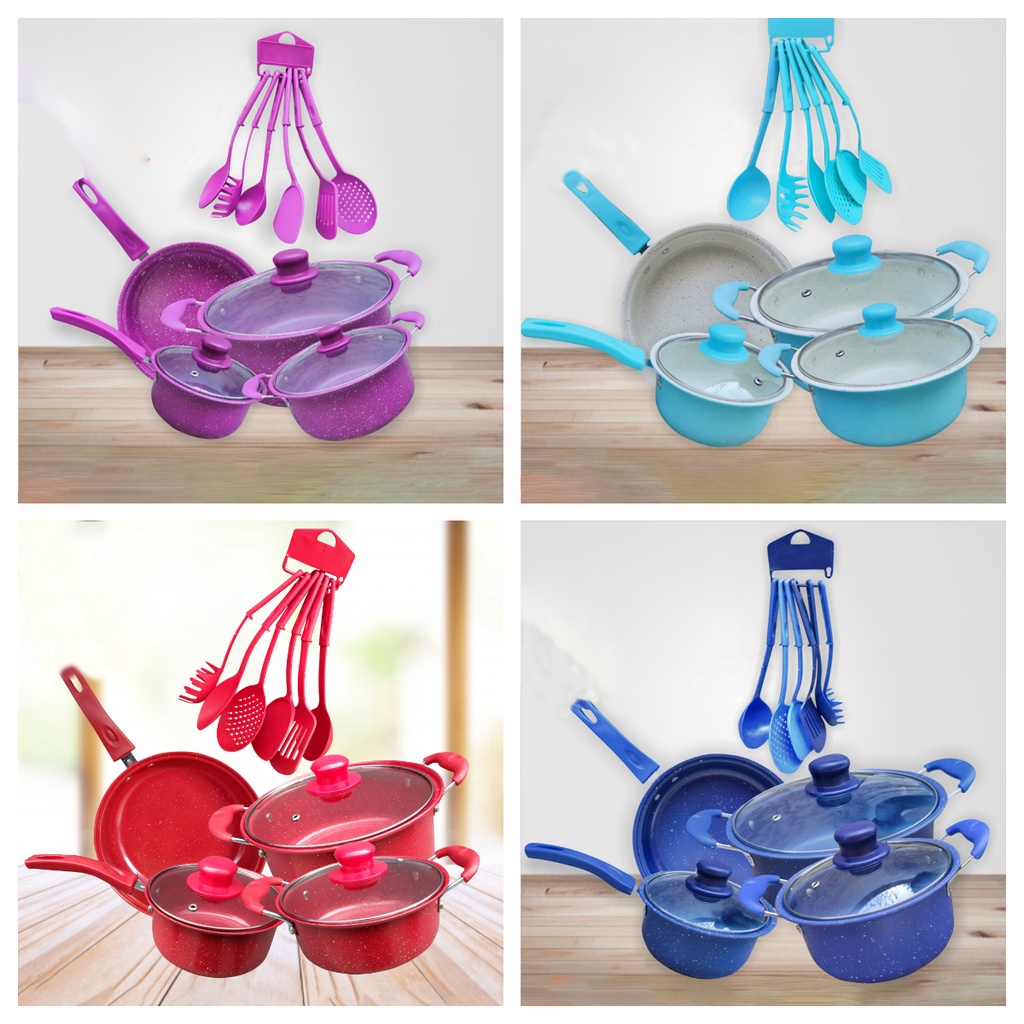 Jual Homedekor Panci Set Teflon Marble 13 pcs Cookware Set Tutup Kaca ...
