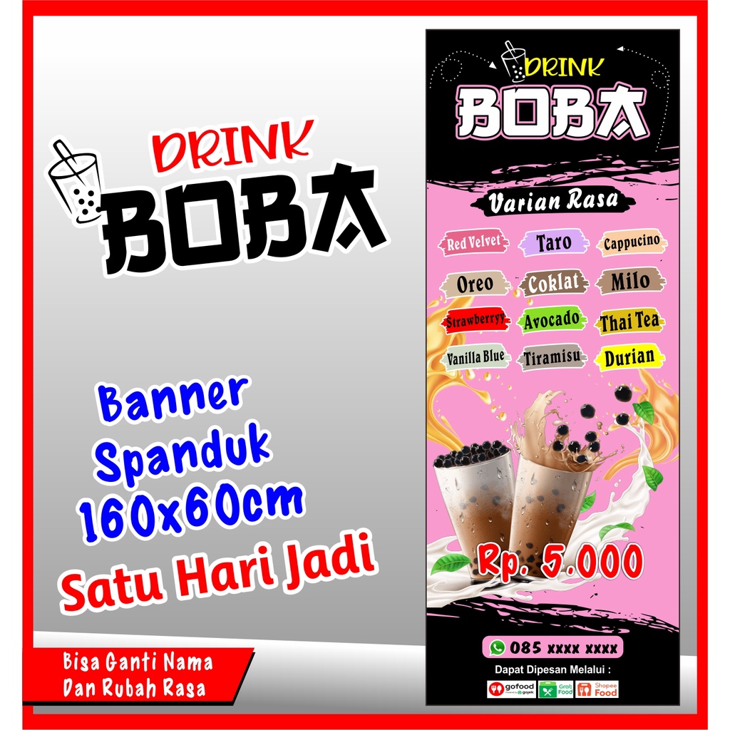 Jual Banner Boba, Spanduk minuman BOBA 160X60cm COD | Shopee Indonesia
