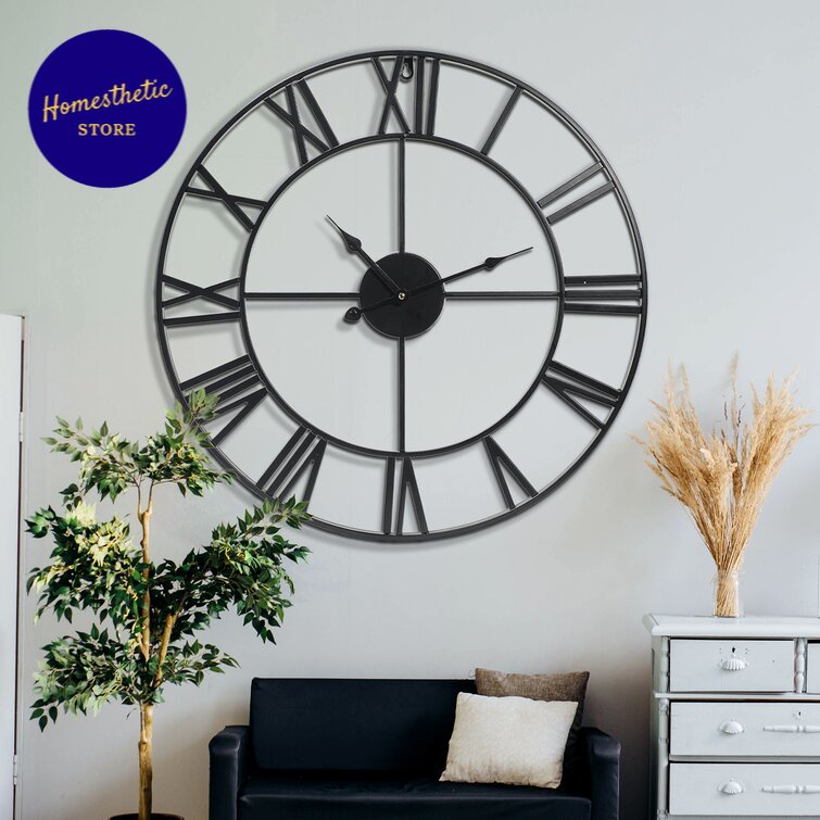 Jual Jam Dinding Besi Bulat Besar Metal Quartz Creative Model Vintage ...
