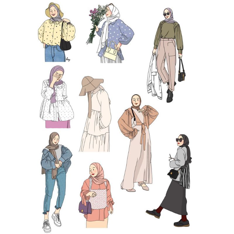 Jual OOTD Hijab Girls Stiker Set/Sticker Aesthetic/Stiker Jurnal ...