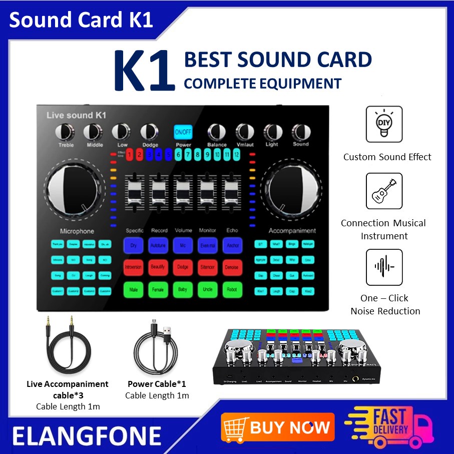 Jual Soundcard K1 Live Audio Mixer Sound Card K1 Bluetooth Recording Broadcast | Shopee Indonesia