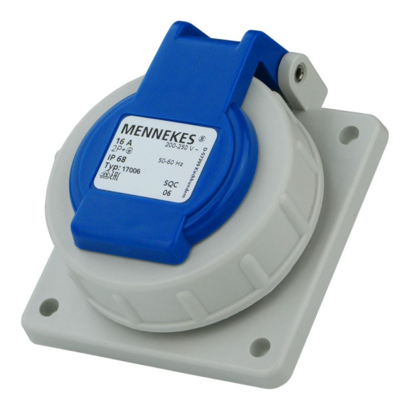 Jual MENNEKES 17006 PANEL MOUNTED RECEPTACLE SCHUKO BLUE 16A 230V IP68 ...
