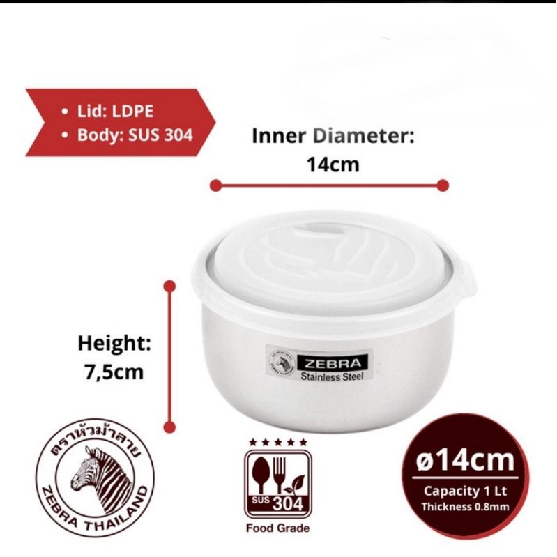 Jual Mangkok + Tutup ZEBRA 14 Cm 110420 - Food Storage Stainless Steel ...