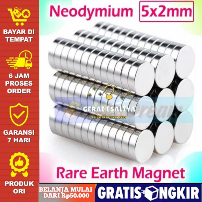Jual Magnet Neodymium coin diameter 5mm tebal 2mm super strong magnet ...