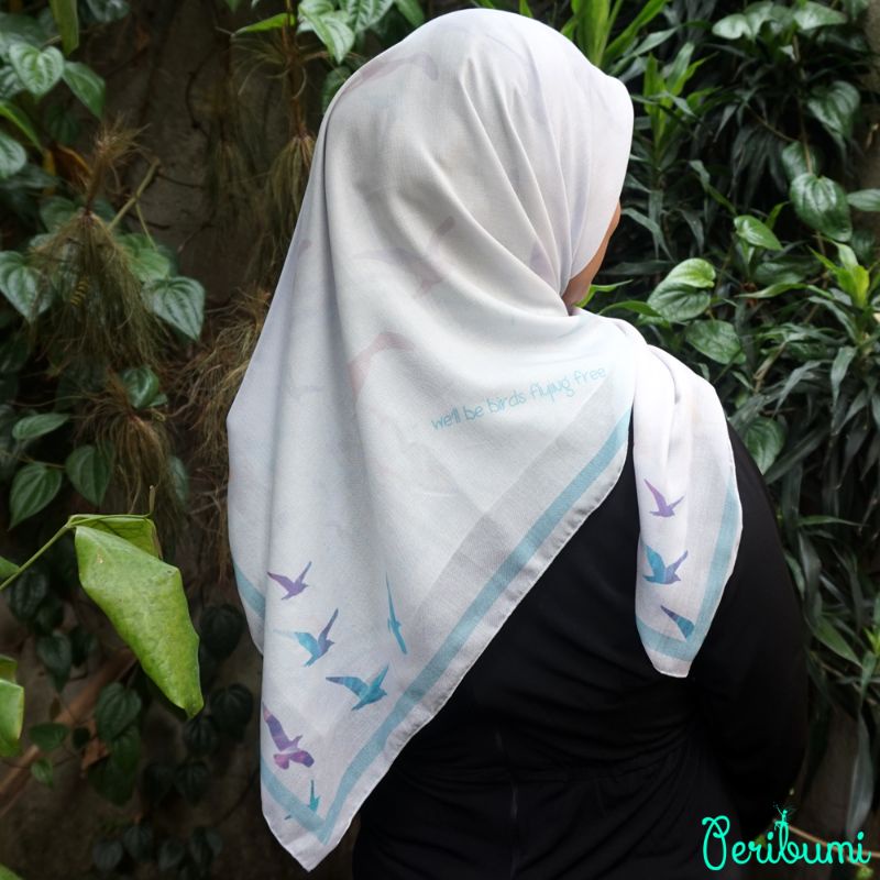 Jual Scarf Voal Premium - Birds (Gradasi Biru) / Hijab Voal / Jilbab ...