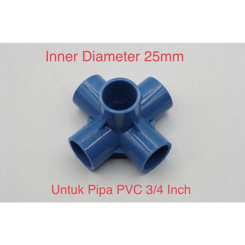 Jual Blue Fitting 5 Way Arah T Tee Elbow Inner Diameter 25mm for Pipa ...