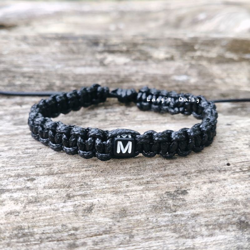 Jual [ Custom Huruf ] Gelang Tali Inisial Nama Huruf Hitam | Waterproof ...