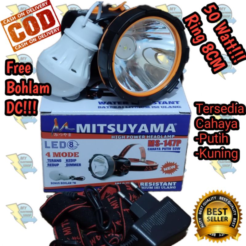 Jual Senter Kepala LED 80 Watt 50 Watt Bonus Bohlam DC Headlamp 80Watt ...