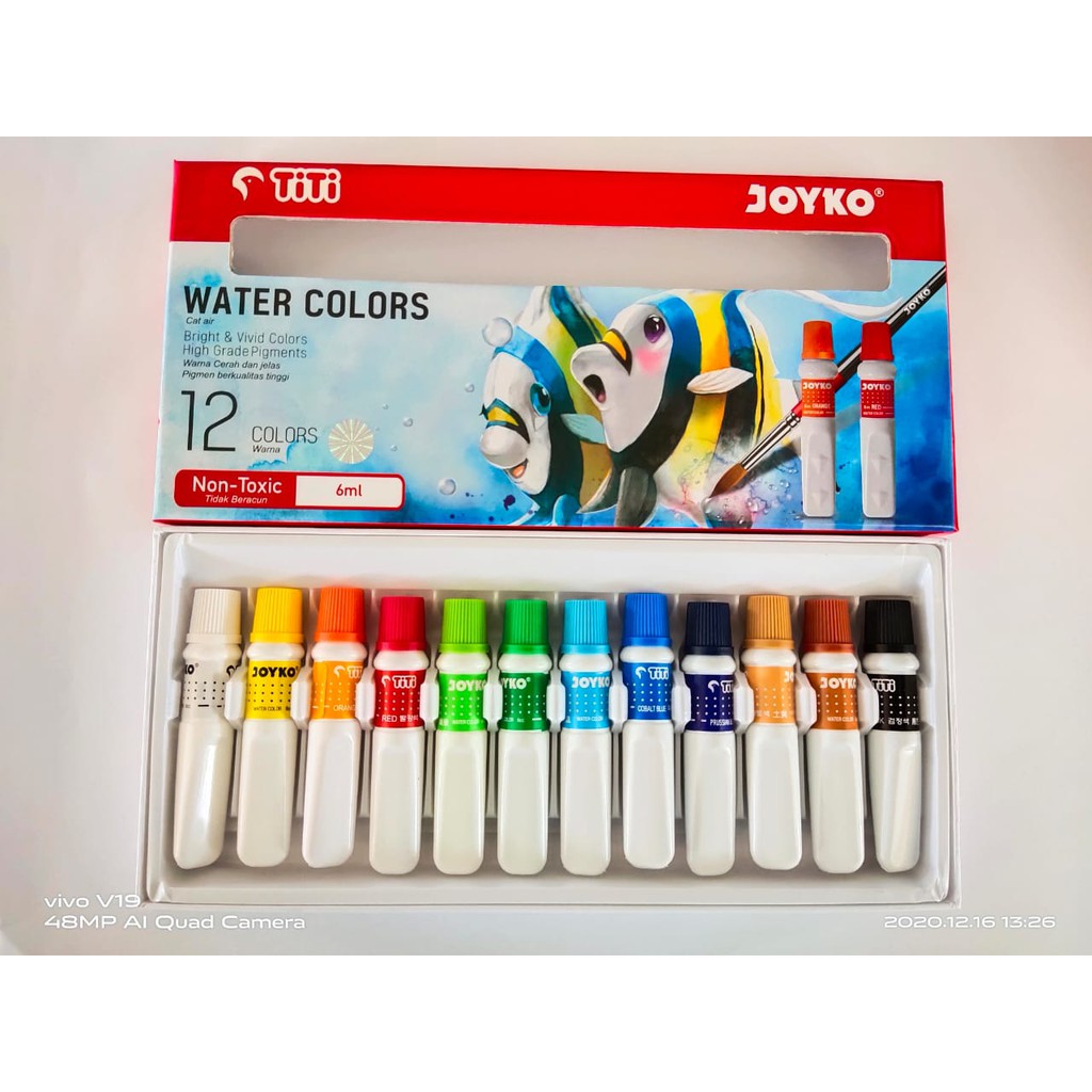 Jual JOYKO Water-Colours 6ml 12 colors warnai color warna menggambar ...