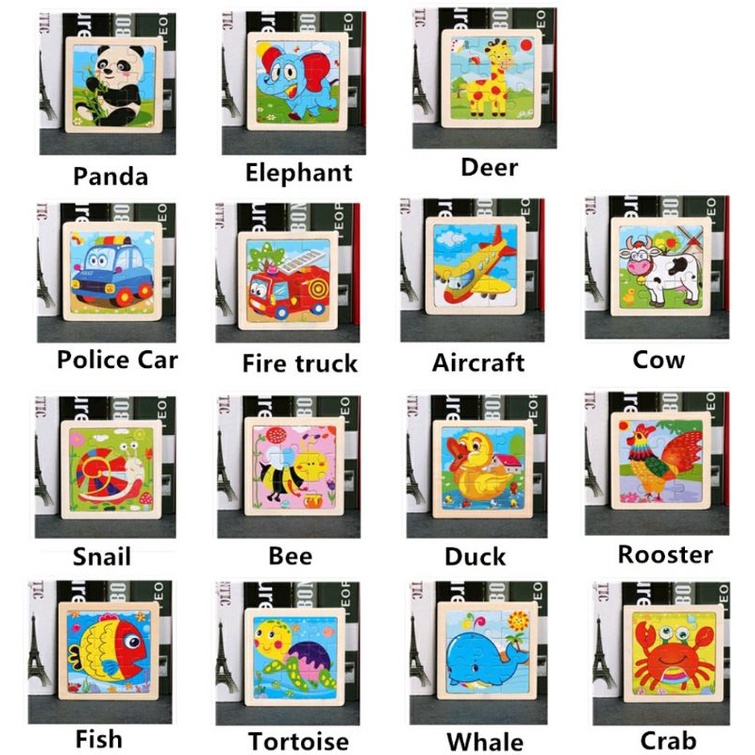 Jual mainan edukasi anak wooden puzzle jigsaw kayu 9 keping polos lucu ...