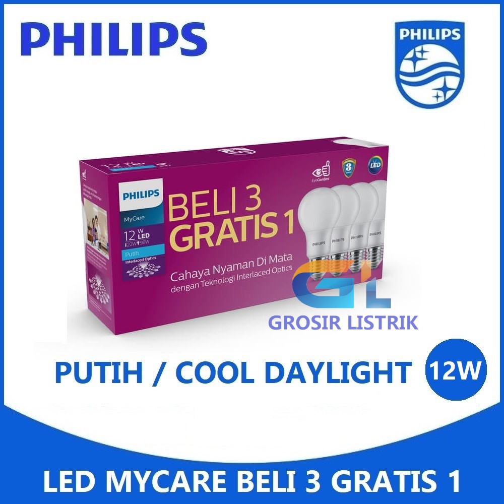 Jual Lampu Philips LED Bulb MyCare Multipack 12W Putih (Paket 12 Watt W Beli 3 Gratis 1) LEDBulb ...