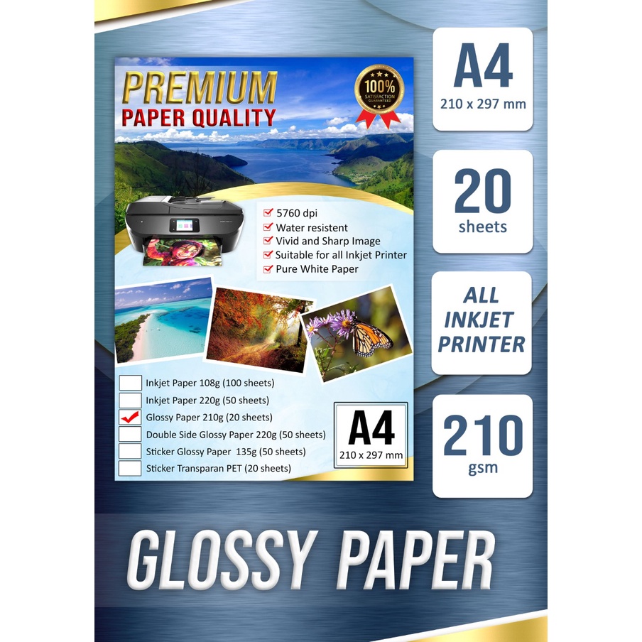 Jual Glossy Paper / Kertas Foto Kilat / Kertas Photo Kilat 210gsm A4 ...