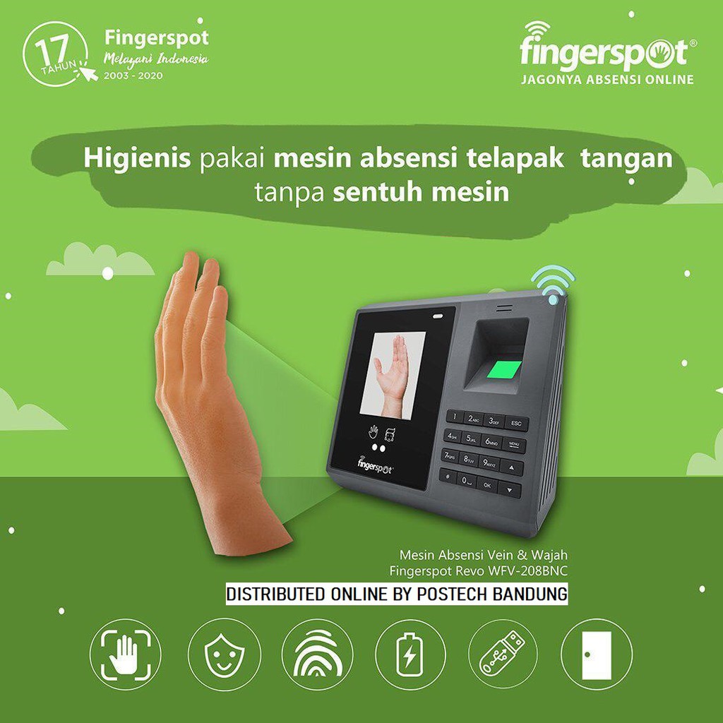 Jual MESIN ABSENSI SENSOR TELAPAK TANGAN [ANTI VIRUS] FINGERPRINT ...