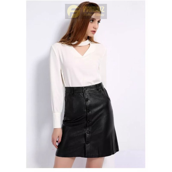 Jual Rok Kulit Mini Bodycon Pensil Pas Badan Aksen Split Kancing Besar ...