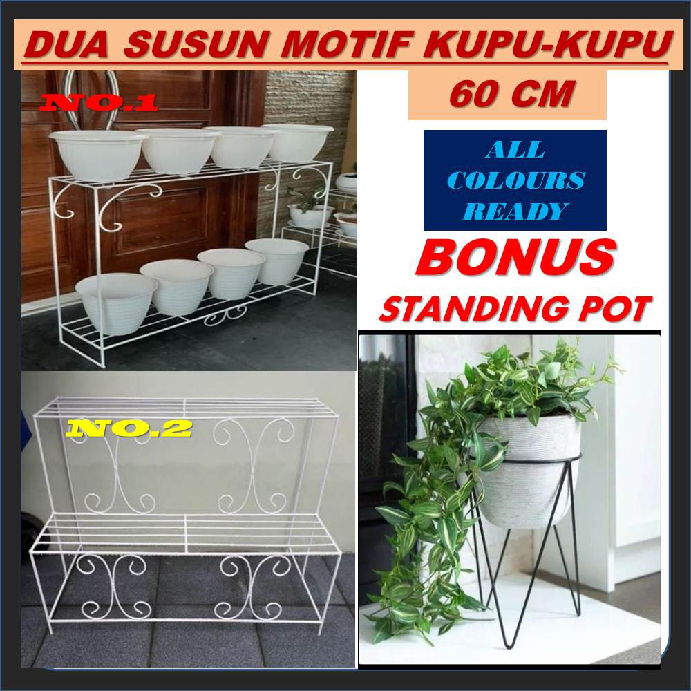 Jual Rak Pot Bunga Besi Minimalis Susun 2 Standing Pot Panjang 60 Model ...