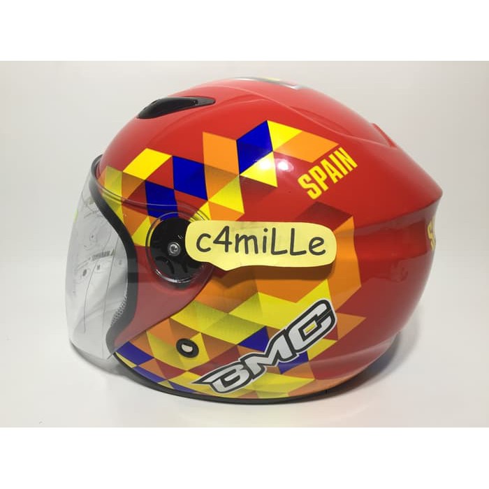 Jual HELM BMC MILAN WORD SOCCER SPAIN 2018 RED BLUE HALF FACE | Shopee ...