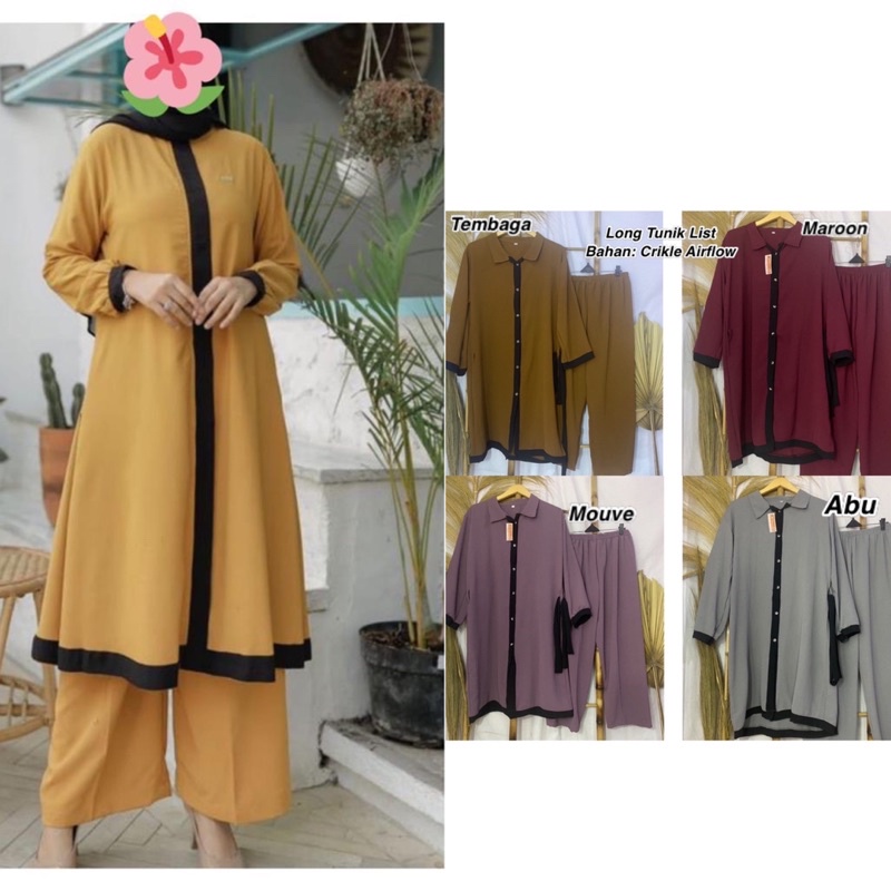 Jual ONE SET LONG TUNIK LIST//LONG TUNIK LIST//ONE SET CRINKLE AIRFLOW ...