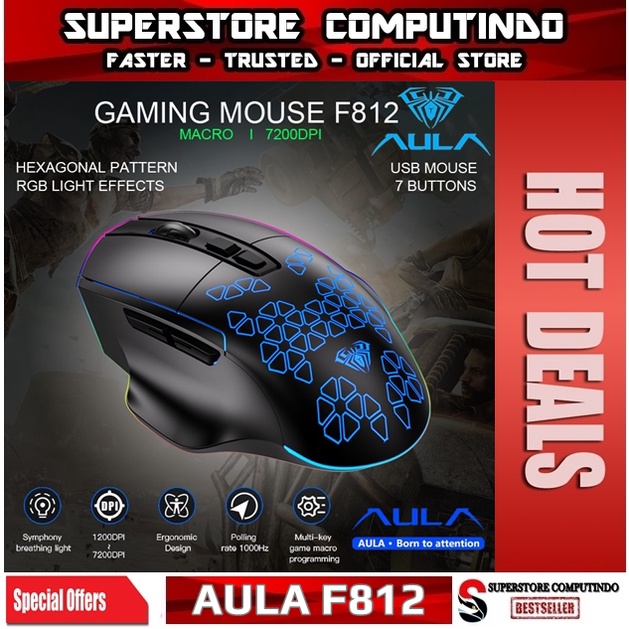 Jual Mouse Gaming Hexagonal Style AULA F-812 Macro-RGB-7200DPI-AULA ...