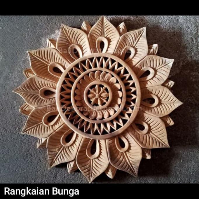 Jual Populer] Hiasan Dinding Kayu Ukiran Bali Motif Rangkaian Bunga ...