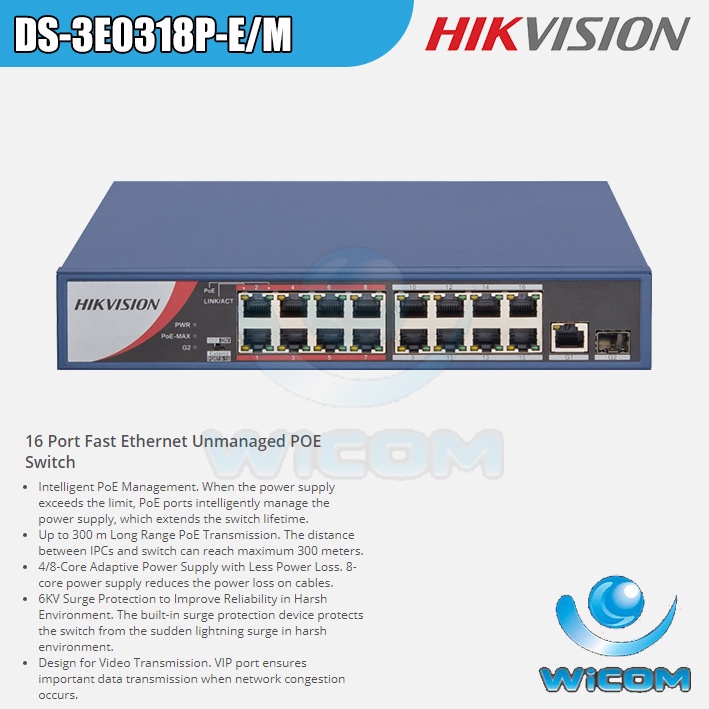 Jual PoE SWITCH HIKVISION DS-3E0318P-E/M(B) 16-PORT UNMANAGED/16 Port ...