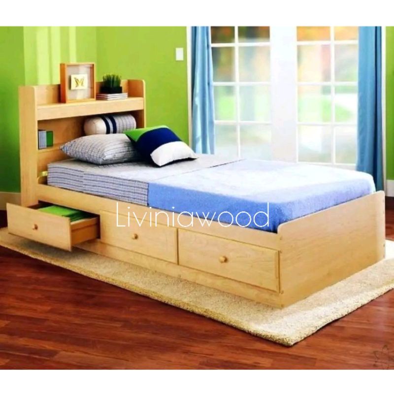 Jual Ranjang tempat tidur anak minimalis laci kayu jati, dipan 120x200 ...