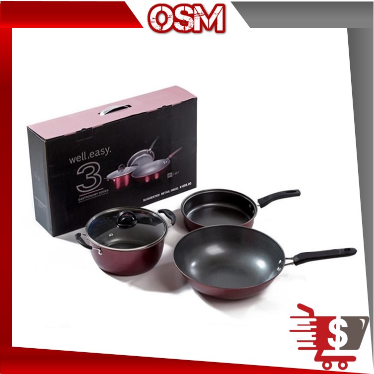 Jual OSM - H794 Panci Set 3 in 1 Well Easy / Teflon Set / Perlengkapan ...