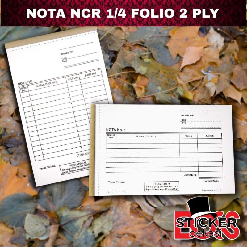 Jual NOTA KONTAN 1/4 FOLIO /NOTA POLOS NCR 2 PLY & 1 PLY UKURAN 1/4 ...