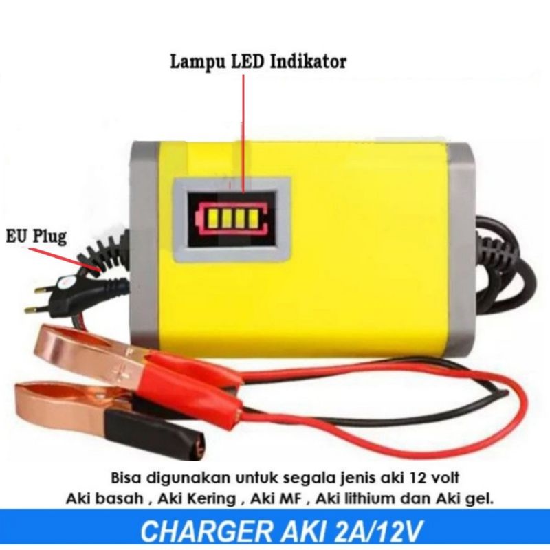 Jual CHARGER AKI MOTOR MOBIL Cas ACCU 12V 2A Smart Charger aki kering ...