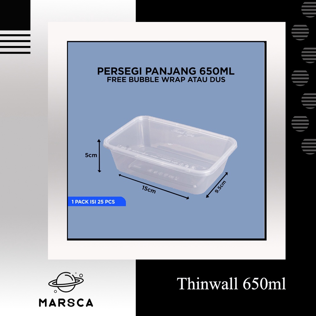 Jual Kotak Makan Plastik 650ml / Thinwall / Food Container Persegi ...