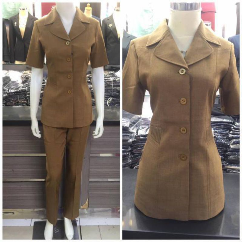 Jual Seragam Dinas Wanita Khaki Lengan Pendek Set Celana Blazer Pemda Kheki Stelan Celana ...