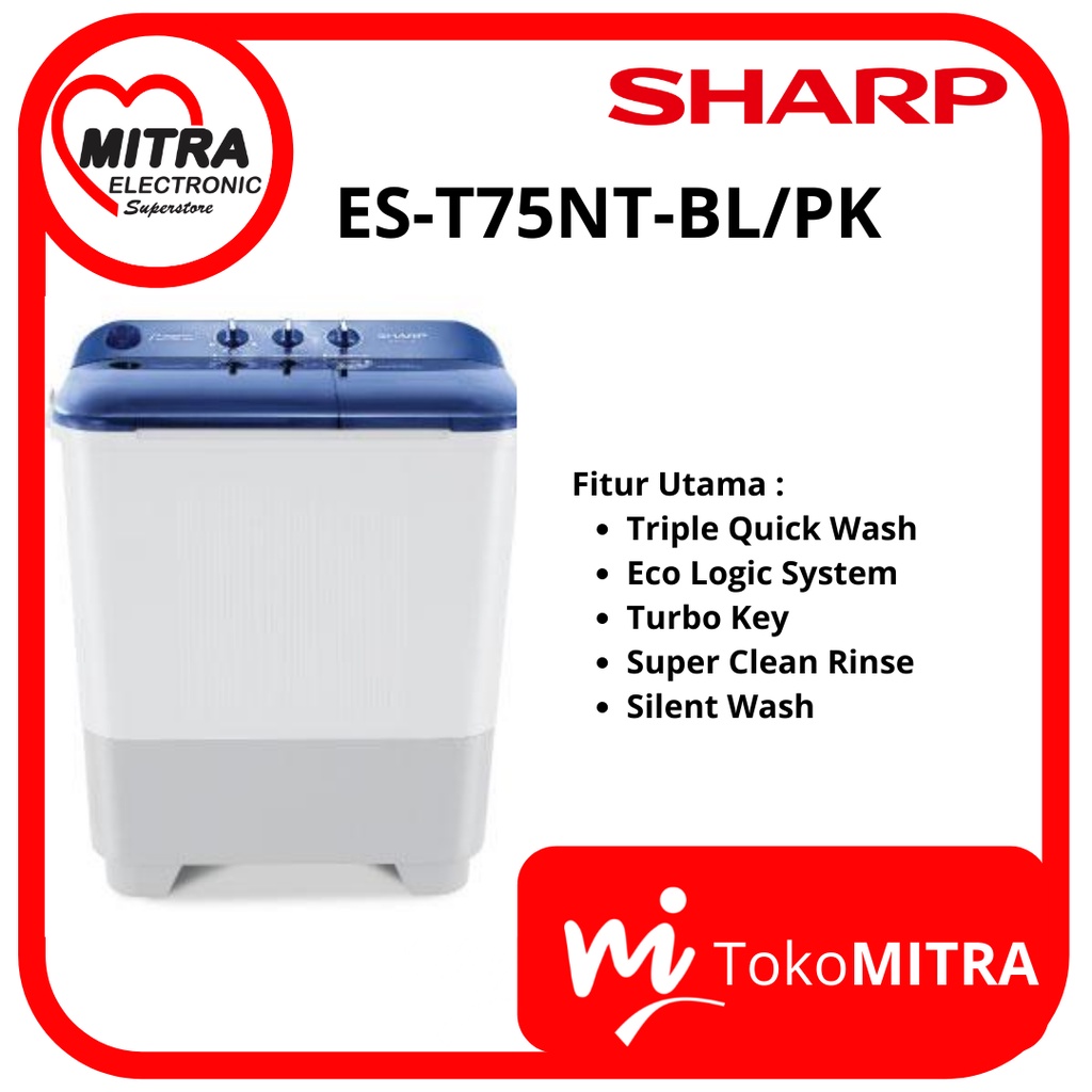 Jual MESIN CUCI TWIN TUB (MANUAL) SHARP ES-T75NT-BL/PK 7kg | Shopee Indonesia