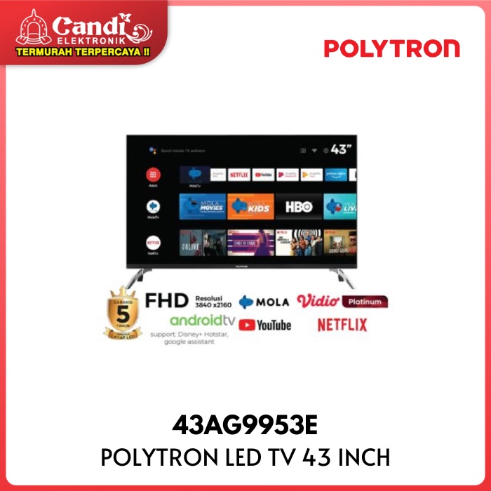 Jual POLYTRON Smart Android Tv Led 43 Inch 43AG9953E | Shopee Indonesia