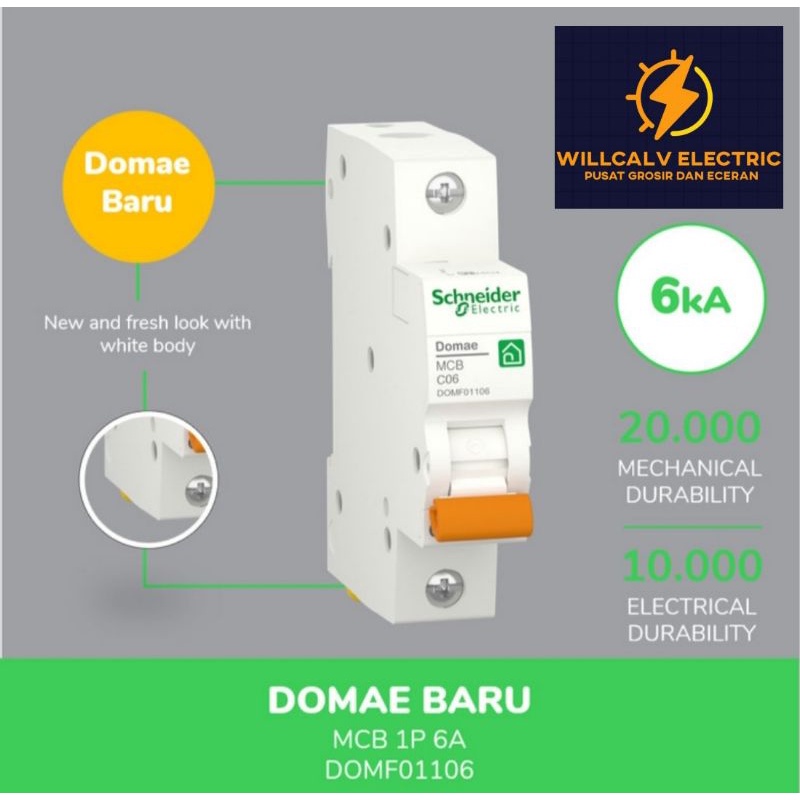 Jual MCB SCHNEIDER DOMAE C6 6A / MCB SCHNEIDER C6 6A DOMAE | Shopee ...