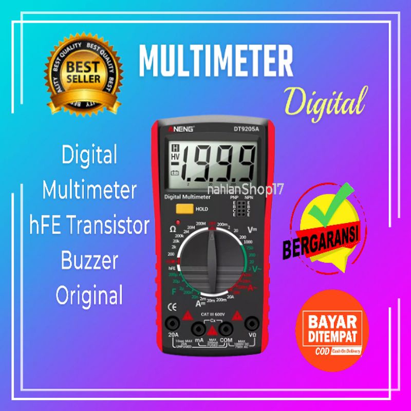 Jual DIGITAL MULTIMETER HFE TRANSISTOR BUZZER ORIGINAL ANENG DT9205A-3 / ALAT UKUR ARUS LISTRIK ...