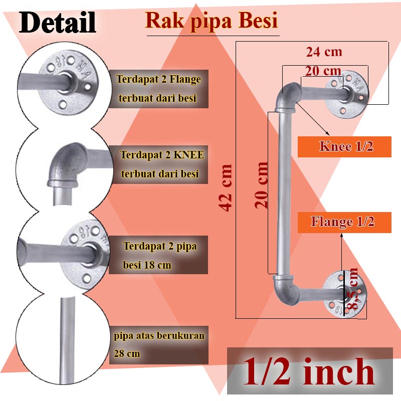 Jual EELIC RPB-3SUSUN Rak pipa besi flange 1/2 inch 3 susun | Shopee ...