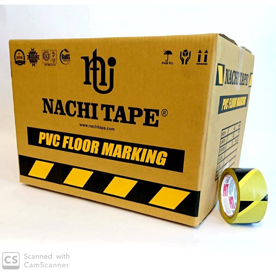 Jual Dus - PVC Floor Marking Nachi Tape Lakban Lantai Kuning Hitam 48mm 20m | Shopee Indonesia