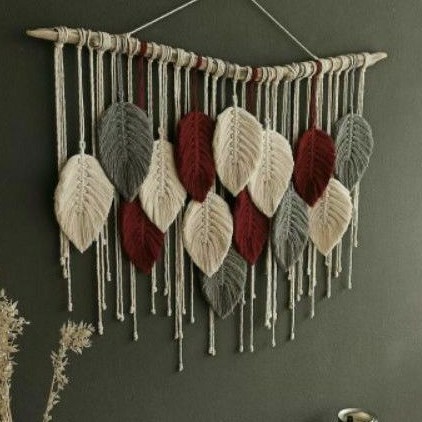 Jual (Ready stok) Macrame leaf 60cm isi 13 daun (marun abu putih ...